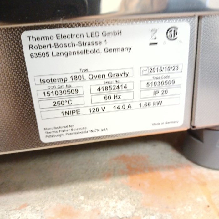 Thermo Electron Isotemp 180L Gravity Oven LED GmbH 151030509 for sale