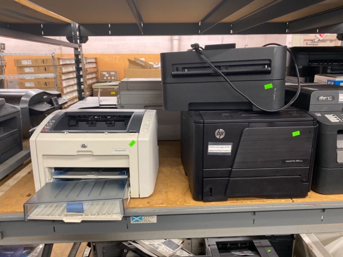 Two large Aisles of printers and scanners for sale