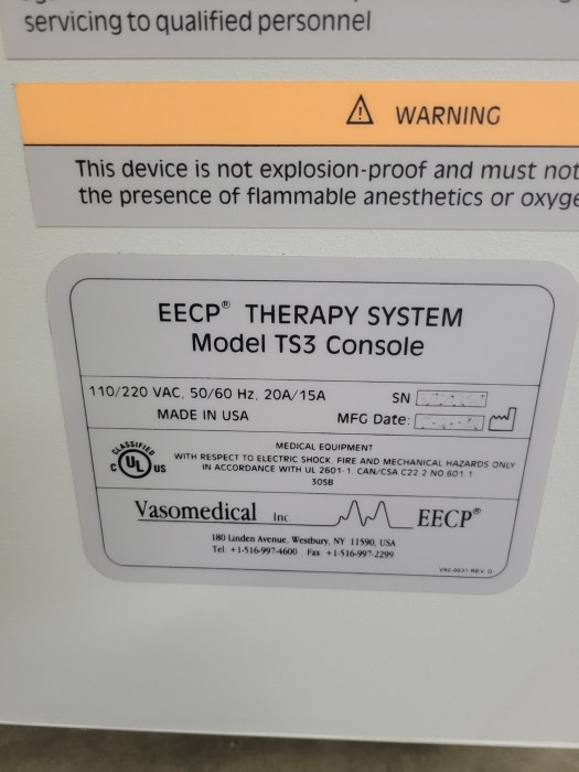 Vasomedical TS3 EECP Therapy System for sale