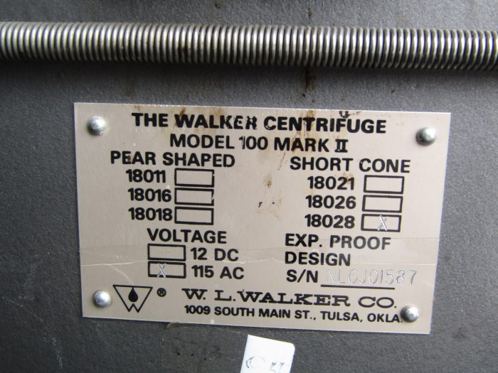 W. L. Walker Co. 18028 Model 100 Mark II 4-Place Short Cone Centrifuge ...